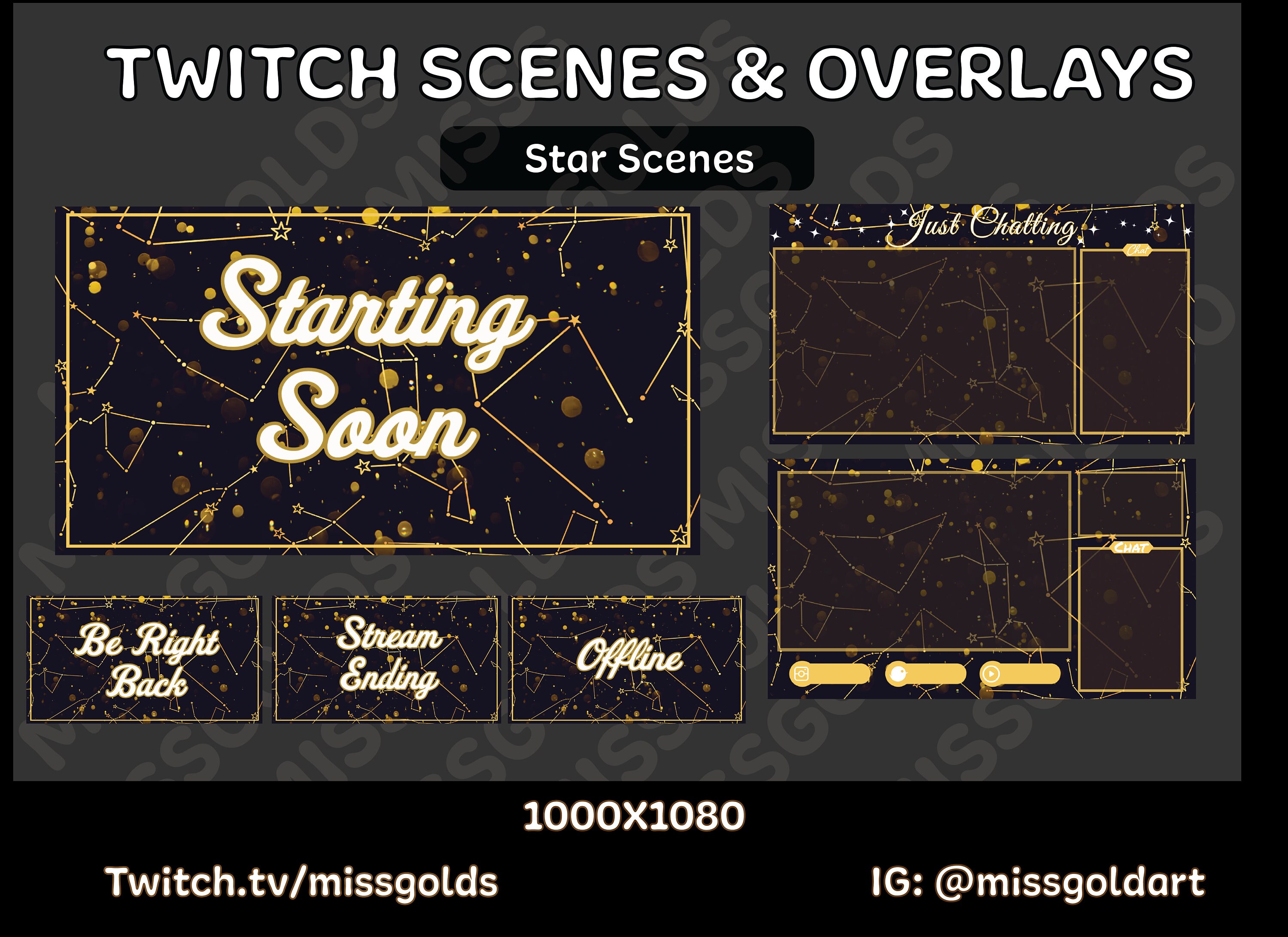 Gold Constellations Twitch Scenes, Twitch Overlays, Gold Zodiac Scenes ...
