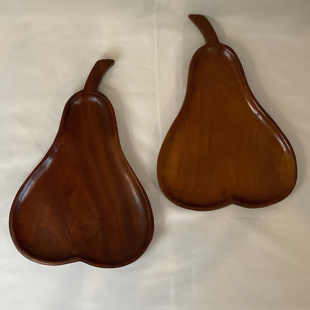 Pair of MCM Pear Shapped Wooden Serving Trays Serving Dish Beautiful ...