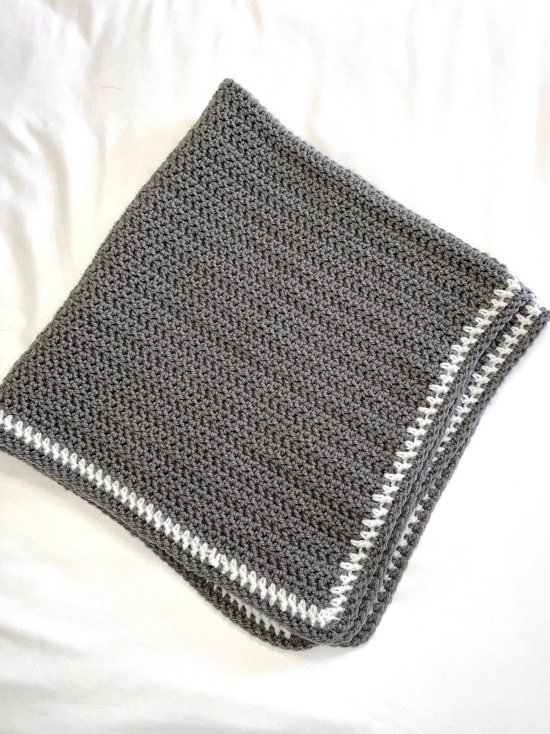 Handmade Gray & White Crocheted Baby Blanket: Vintage Throw (34" X 34 ...