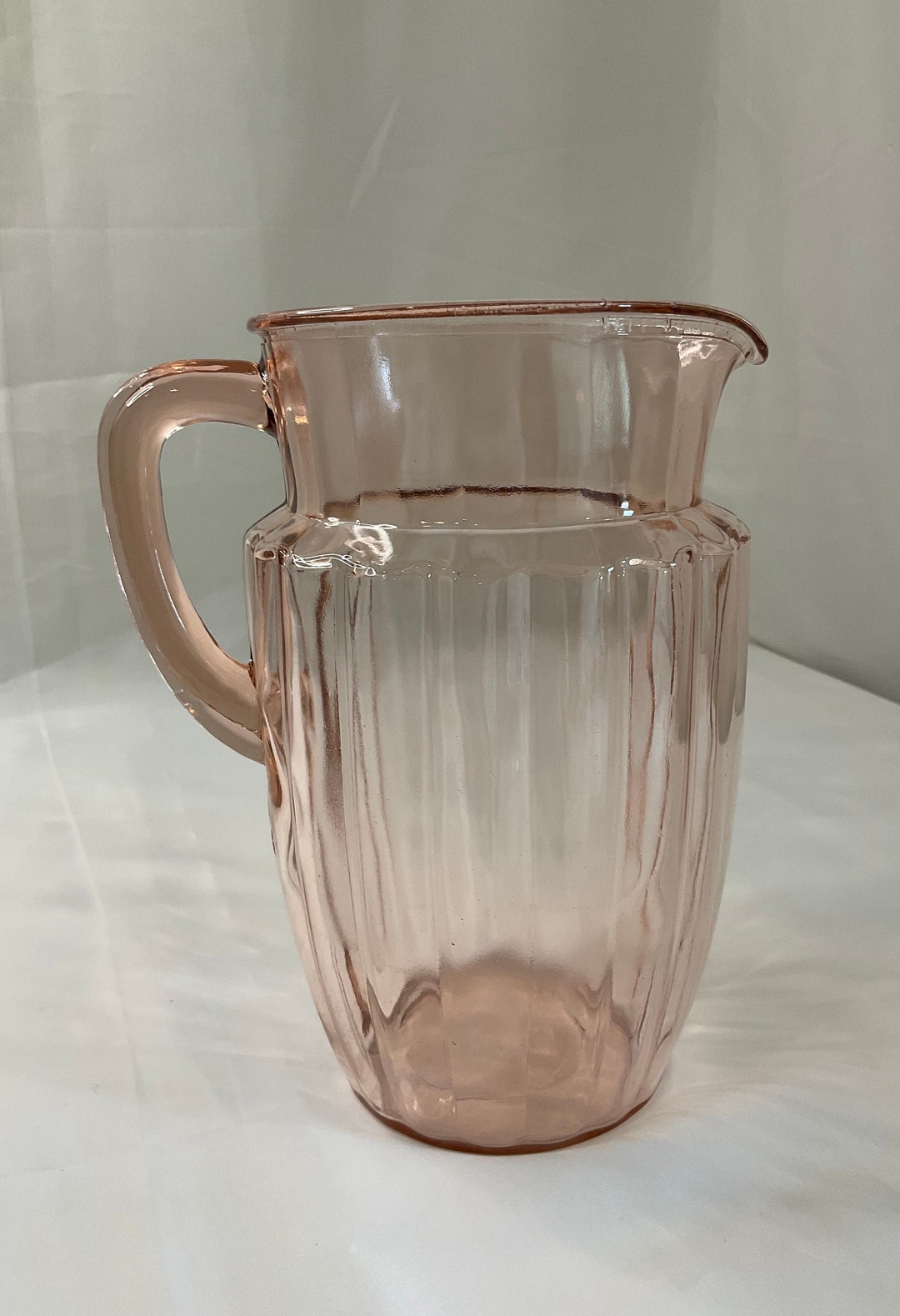Vintage Anchor Hocking Pink Pillar Optic Glass Pitcher Ribbed Design ...
