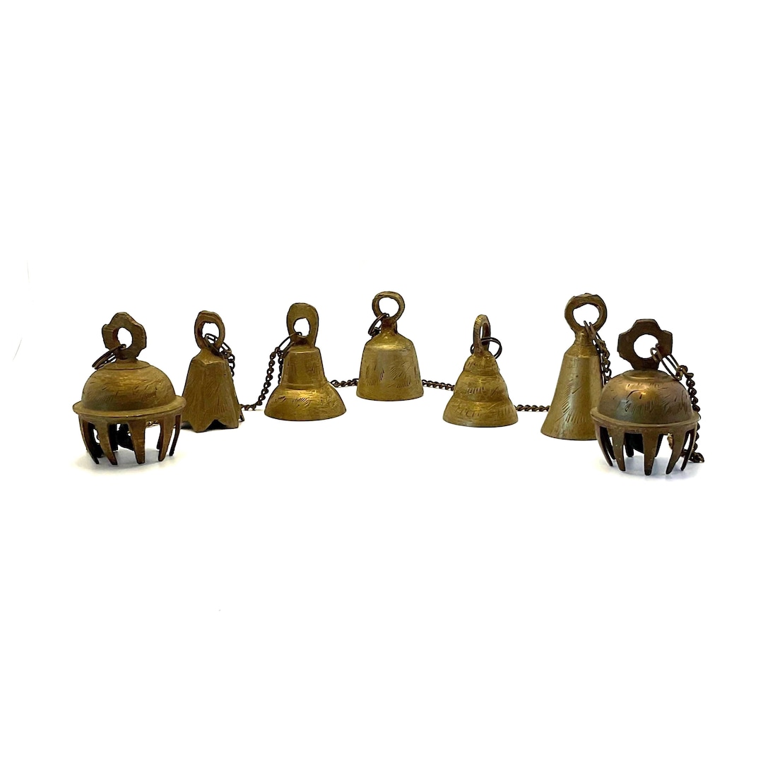 Antique Hand-etched Brass Bells on Chain: Small Elephant Clawbells ...