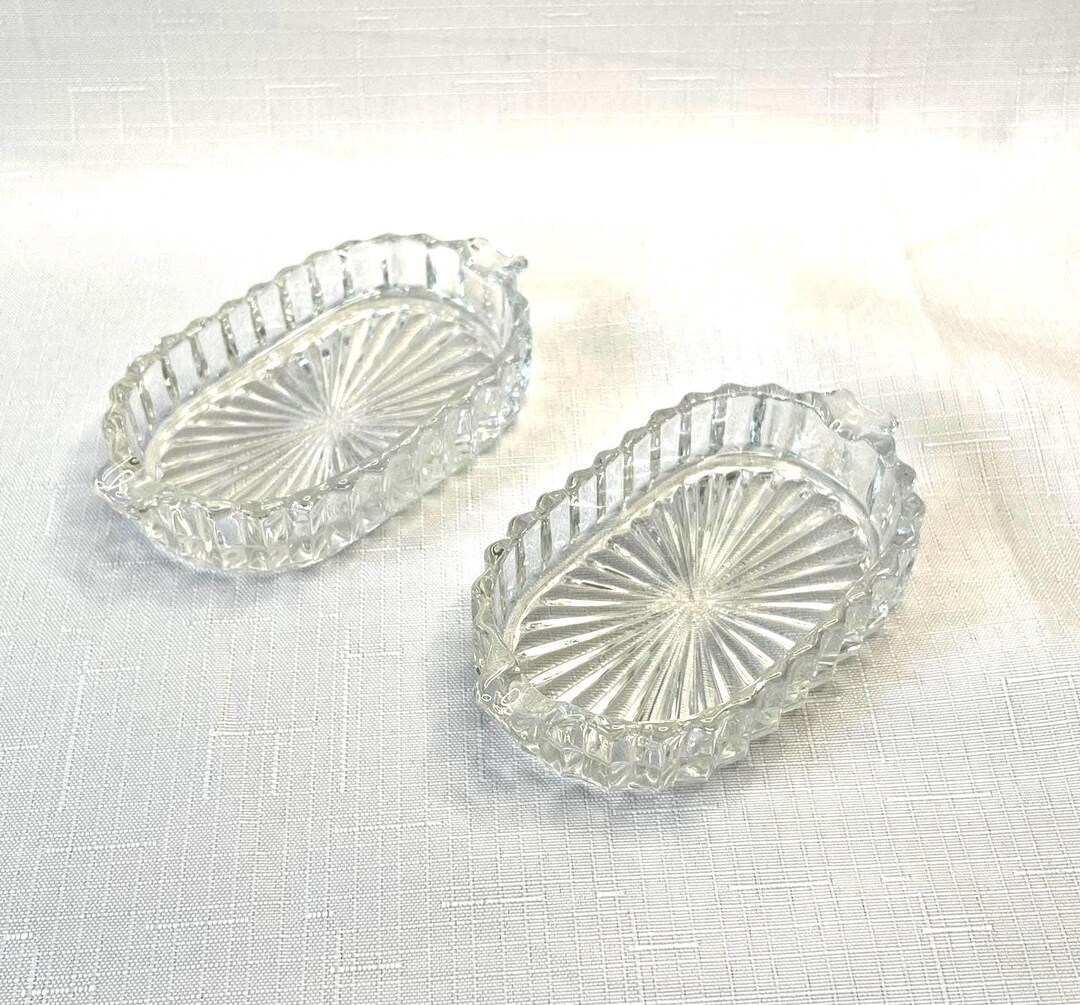 Vintage Crystal Glass Ring Dishes: Starburst Design, Open Salt Cellars ...