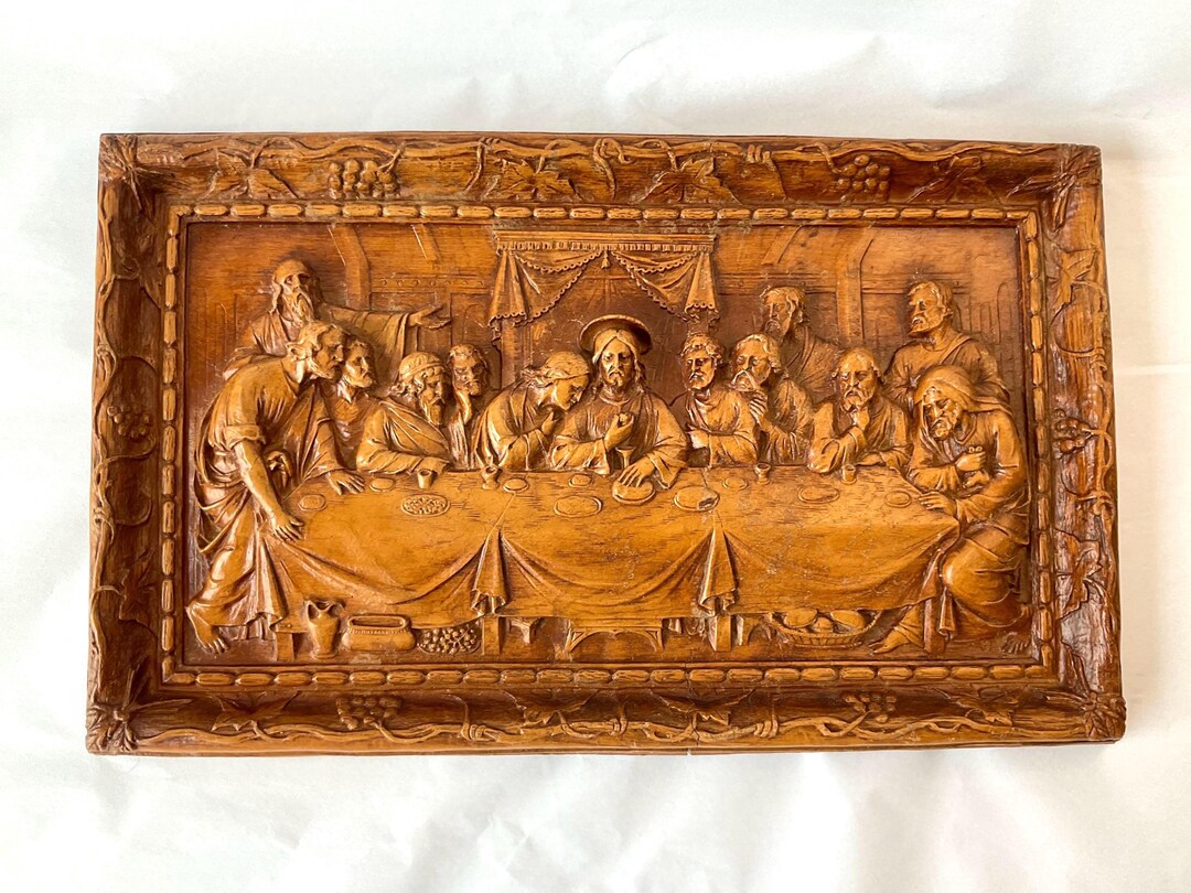 Vintage Wood Wall Plaque Depicting the Last Supper of Jesus and His ...