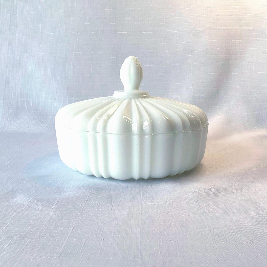 Vintage Milk Glass Candy Dish With Lid “old Cafe” Style by Anchor ...