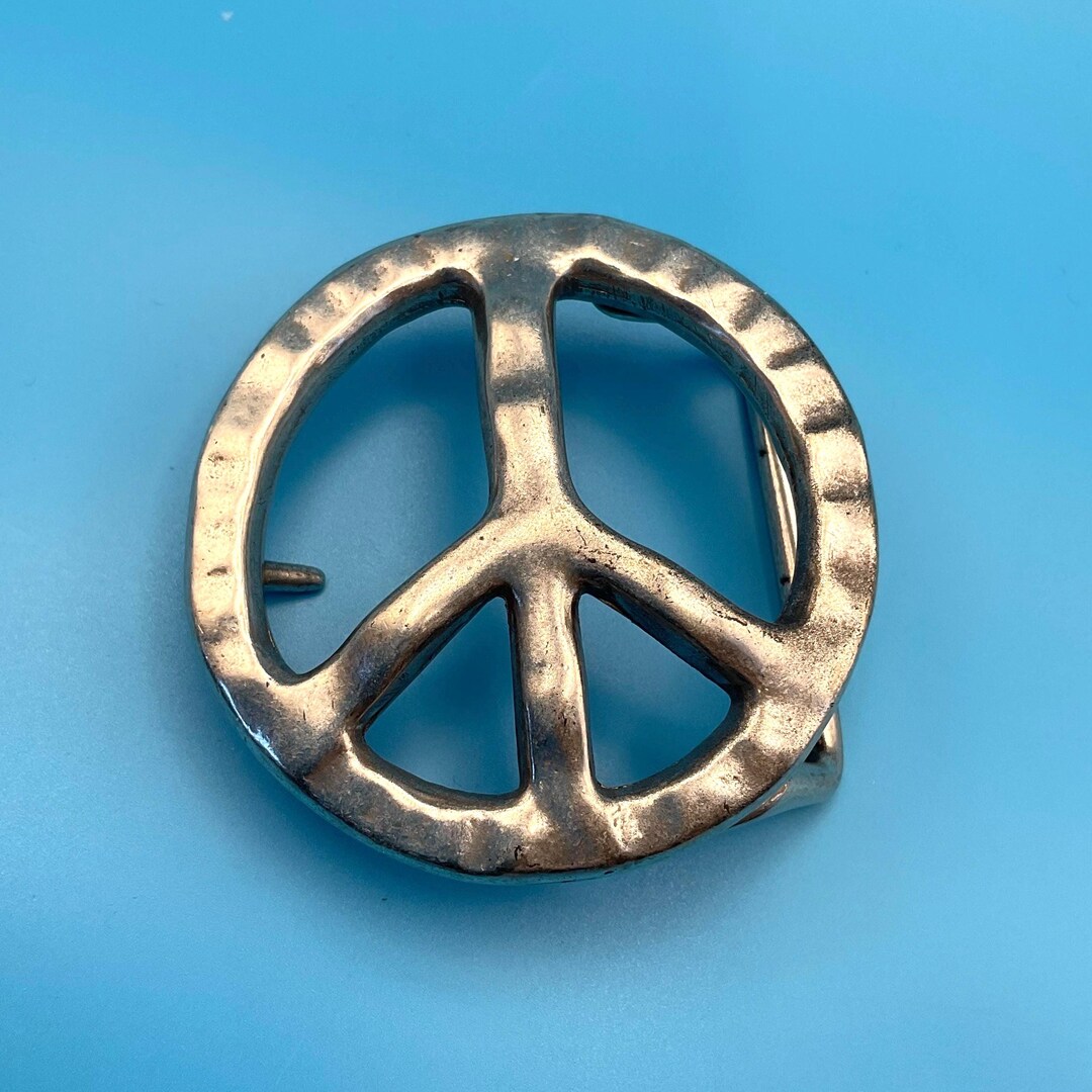 World Peace Sign Silver Belt Buckle With Hammered Design, Circa 1960’s ...