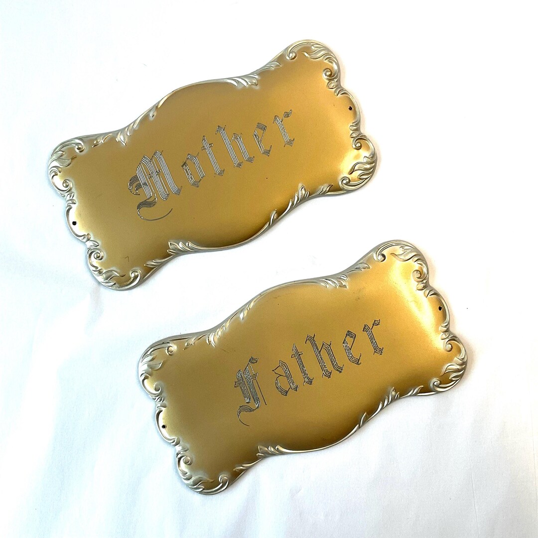 Vintage Casket Funeral Coffin Plaques, Engraved Mother Father Heavy ...
