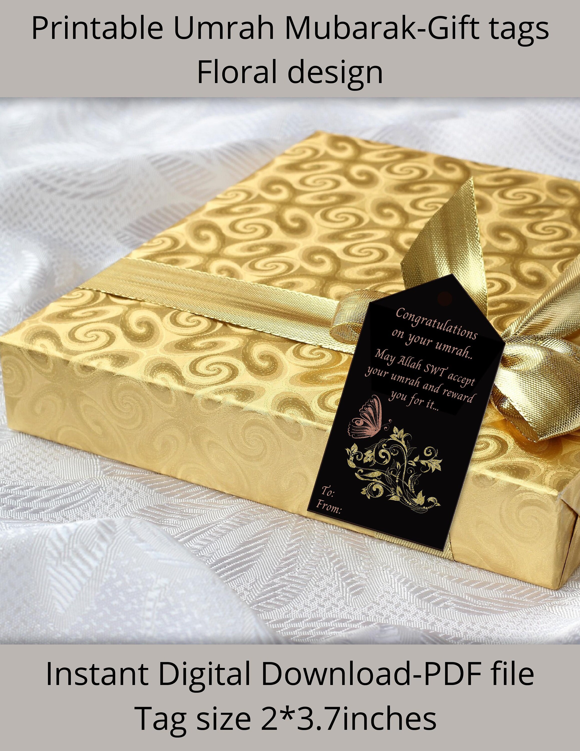 Printable Umrah Mubarak Gift Tag,black and Gold Design,islamic Gift ...