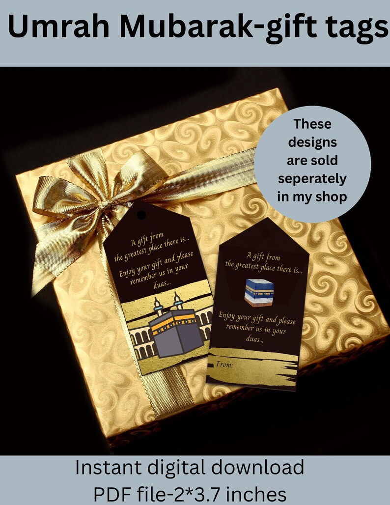 Printable Umrah Mubarak Gift Tag,black and Gold Design,islamic Gift ...