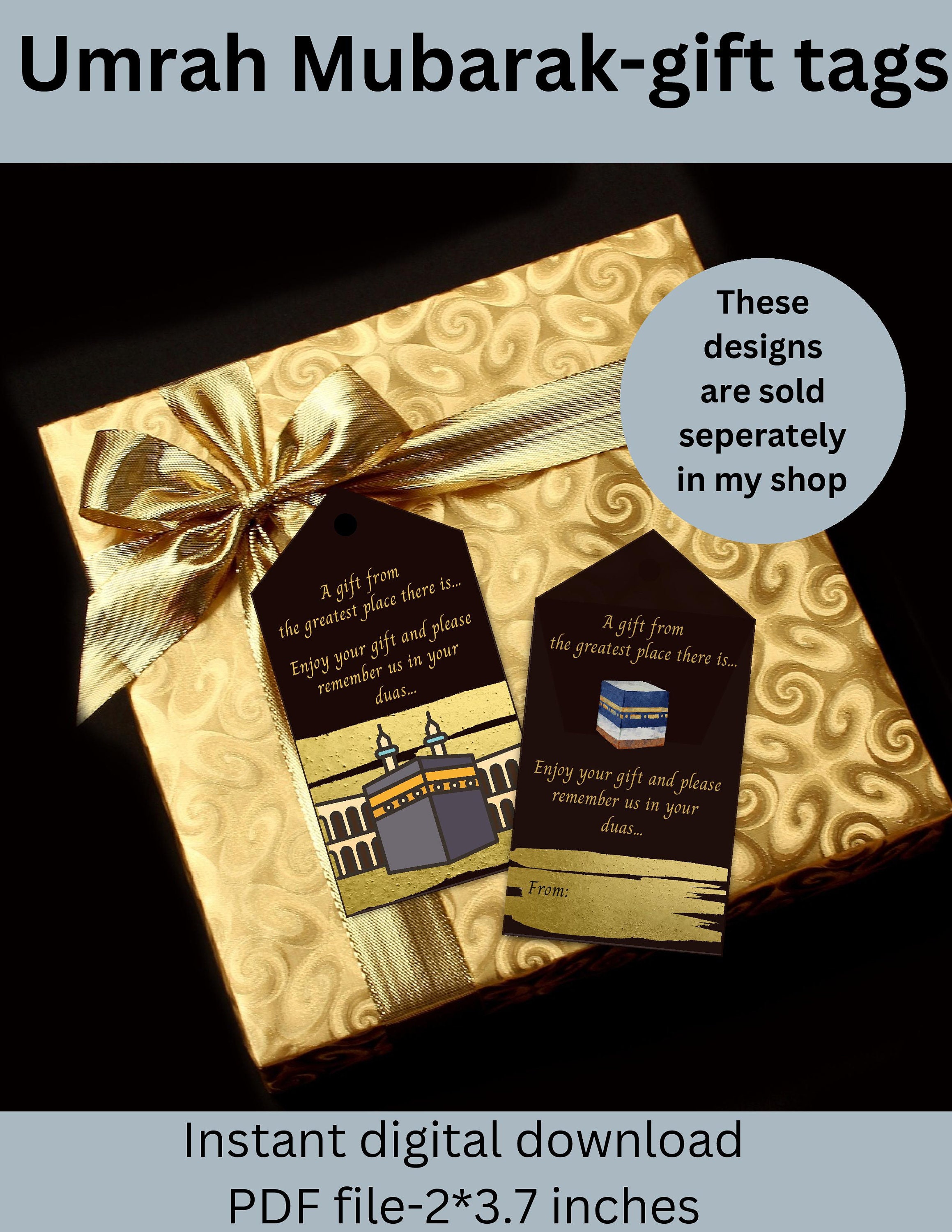 Printable Umrah Mubarak Gift Tag,black and Gold Design,islamic Gift ...