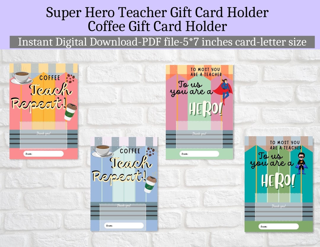 Superhero Teacher Thank You Gift Card Holder Printable,coffee Gift Card ...