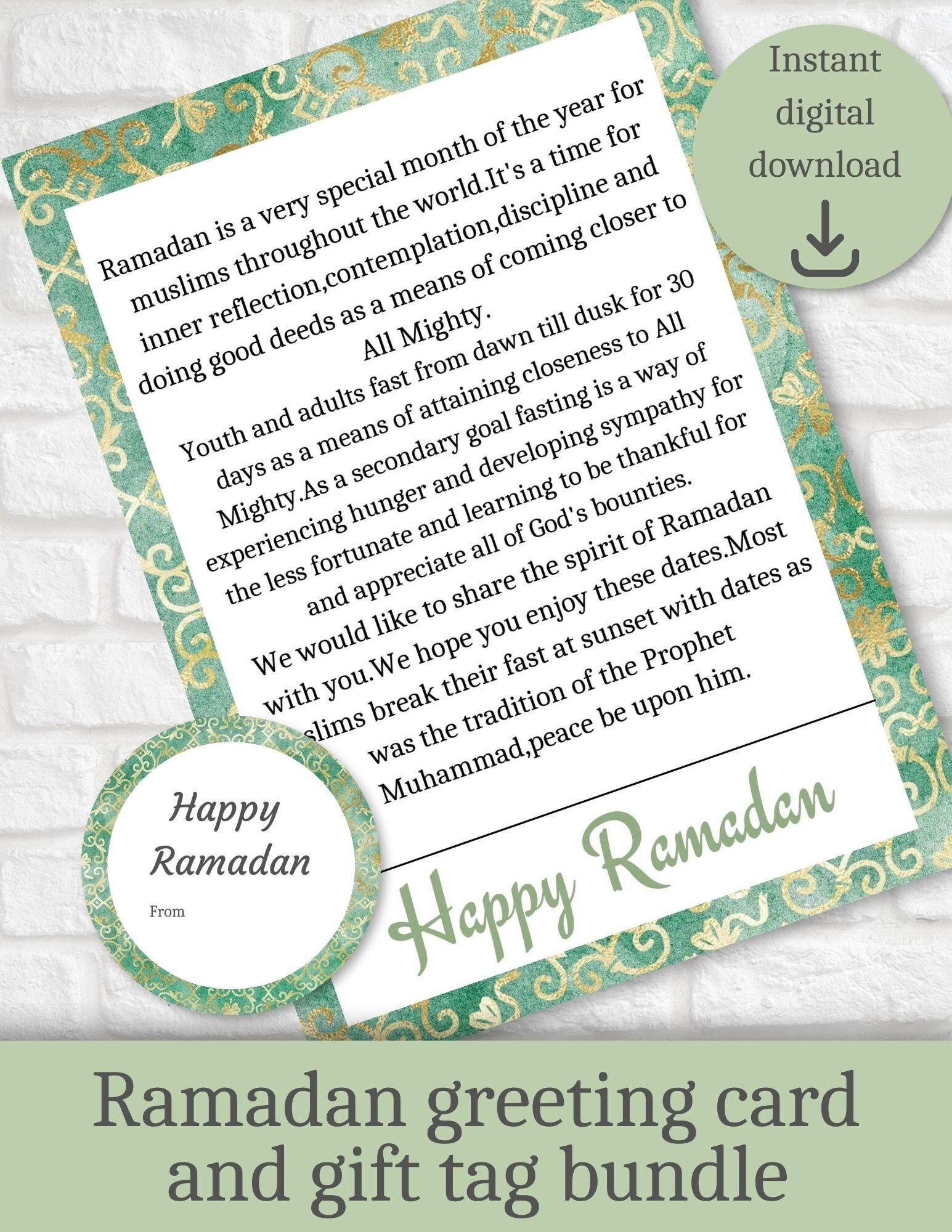 Happy Ramadan Greeting Card and Gift Tag Bundle Printable for Friends ...