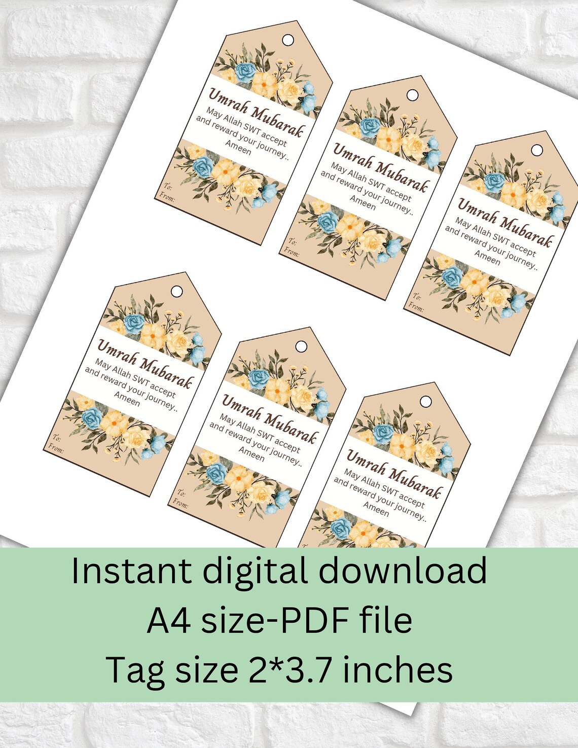 Printable Umrah Mubarak Gift Tag,floral Design Gift Tag,islamic Gift ...