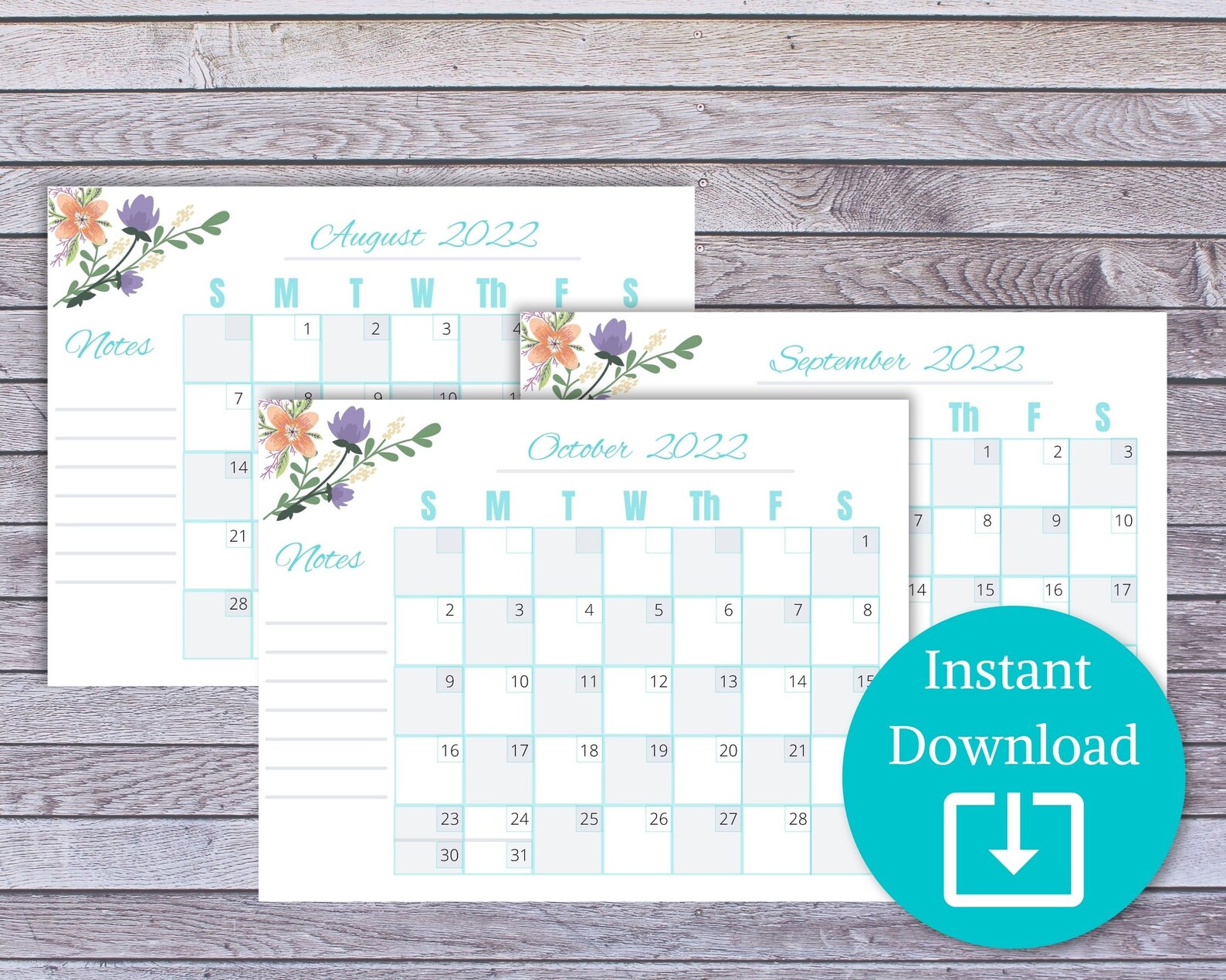 Printable Floral Calendar 2022 Bundle - Etsy