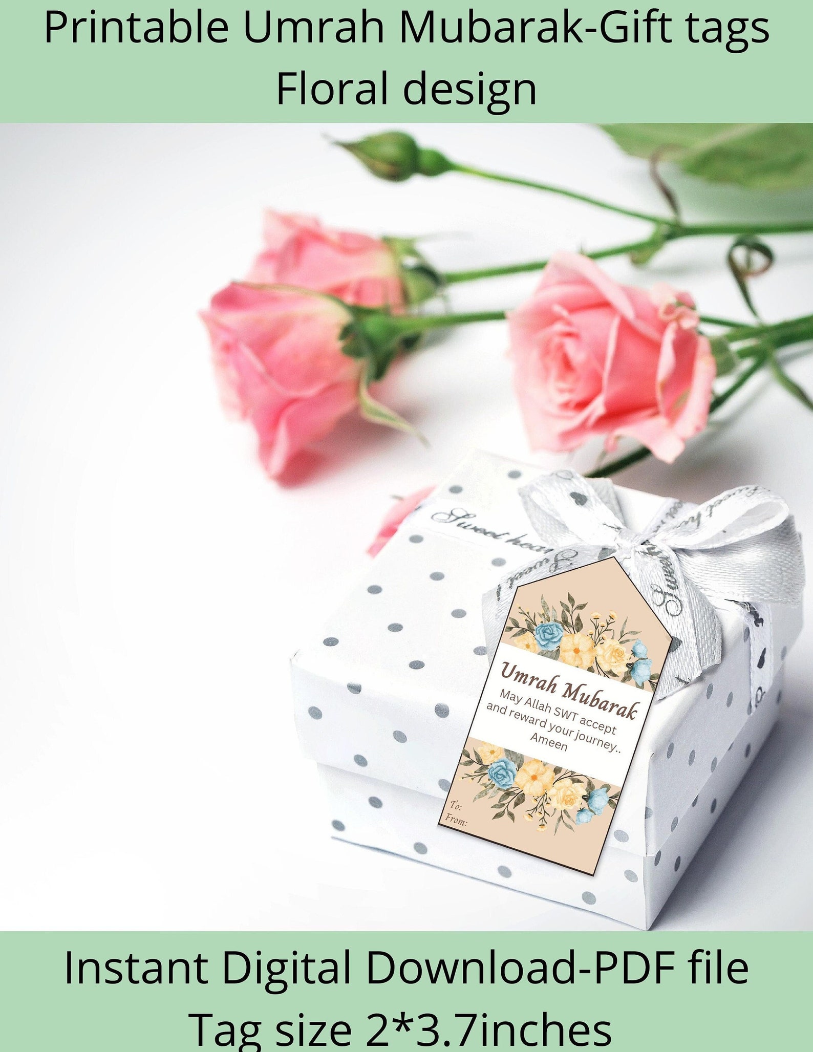 Printable Umrah Mubarak Gift Tag,floral Design Gift Tag,islamic Gift ...