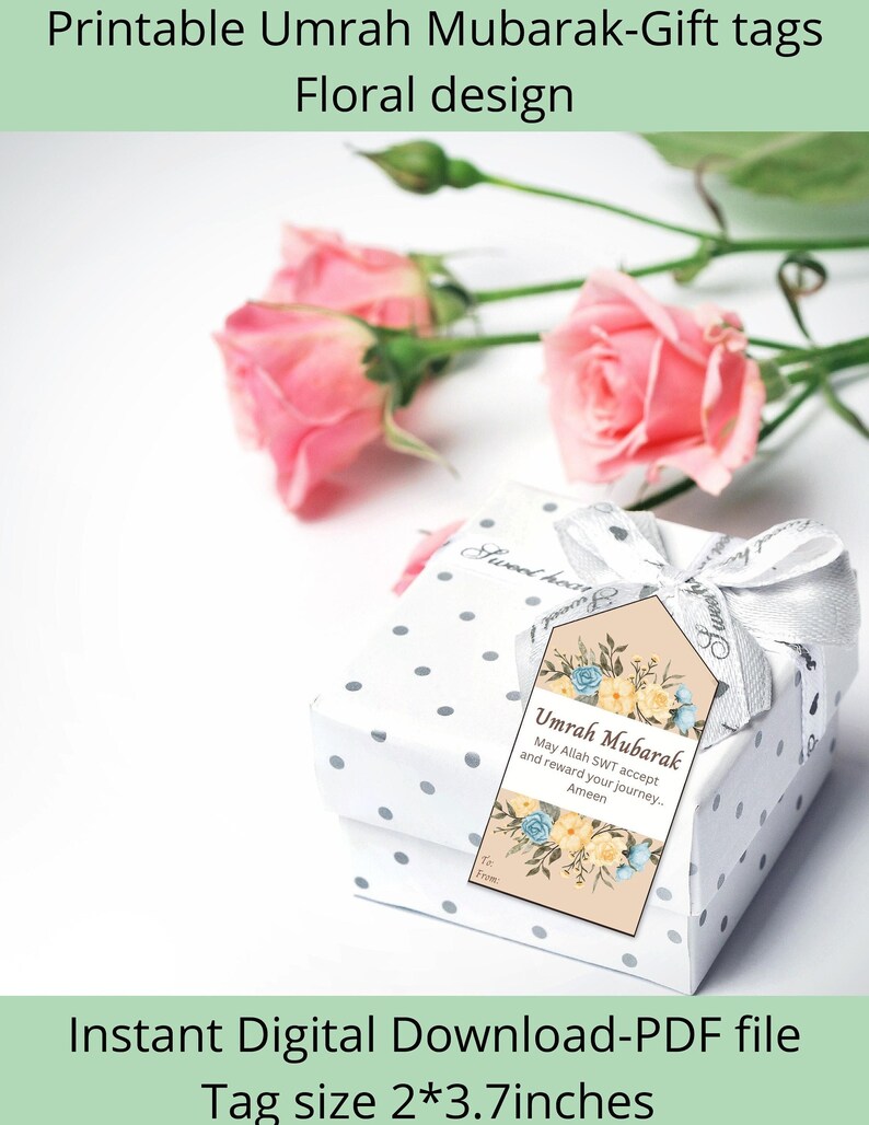 Printable Umrah Mubarak Gift Tag,floral Design Gift Tag,islamic Gift ...