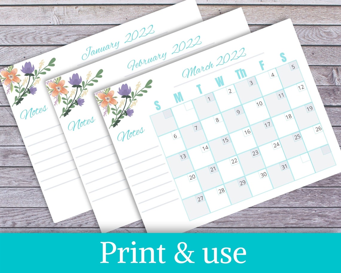 Printable Floral Calendar 2022 Bundle - Etsy