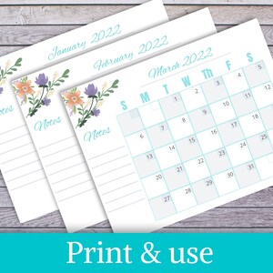 Printable Floral Calendar 2022 Bundle - Etsy
