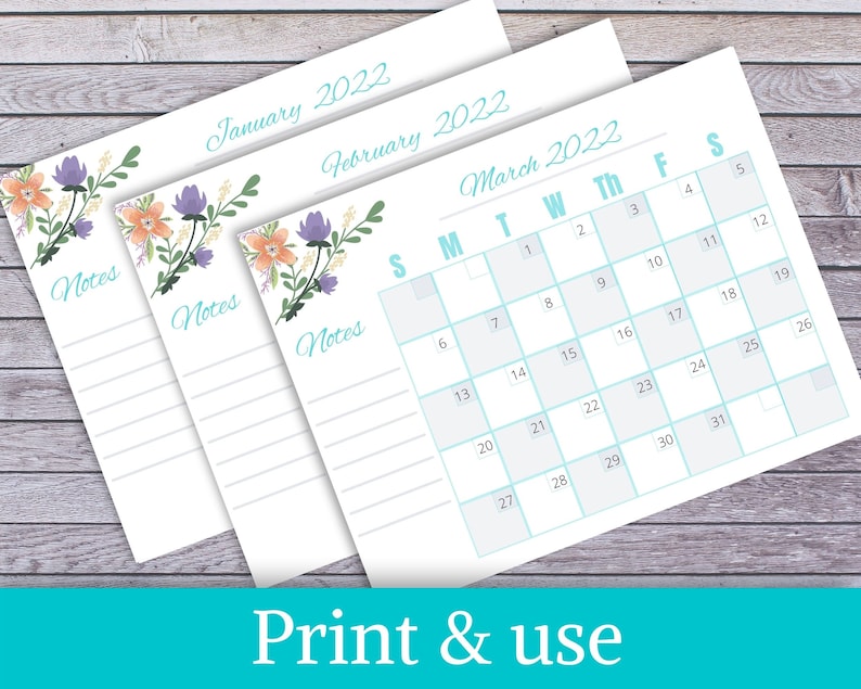 Printable Floral Calendar 2022 Bundle - Etsy