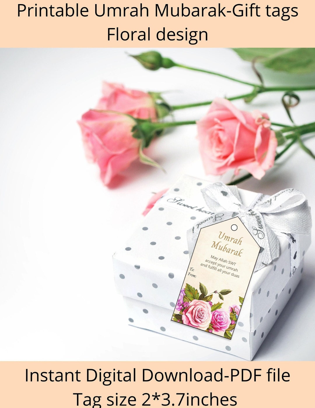 Printable Umrah Mubarak Gift Tag,floral Design Gift Tag,islamic Gift ...