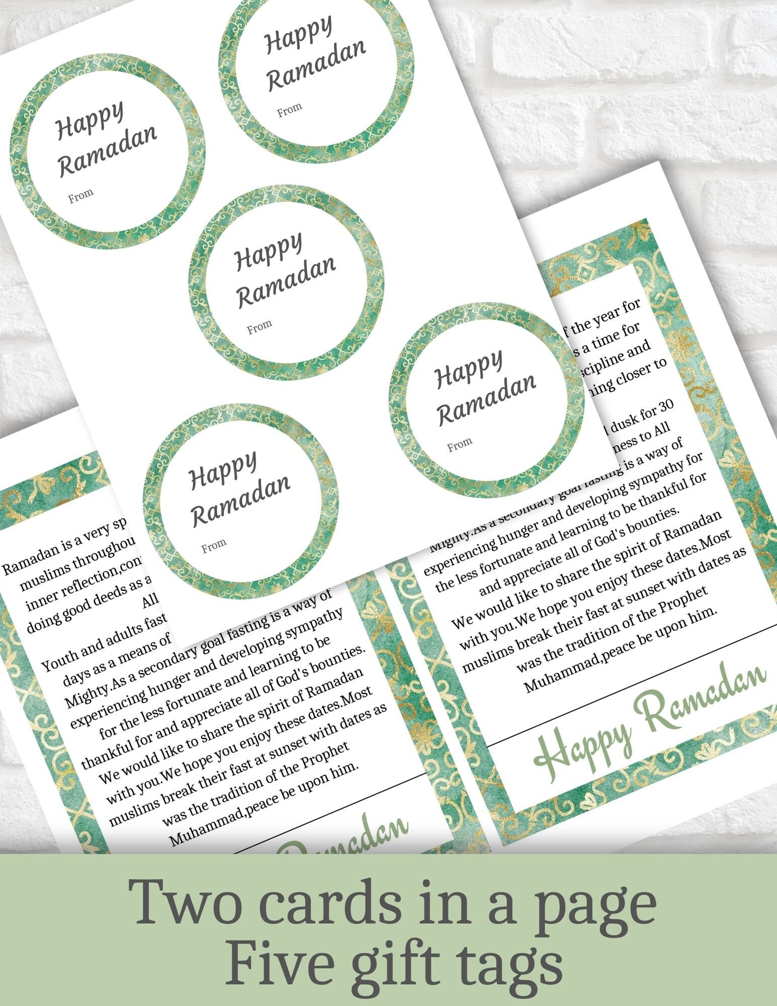 Happy Ramadan Greeting Card and Gift Tag Bundle Printable for Friends ...