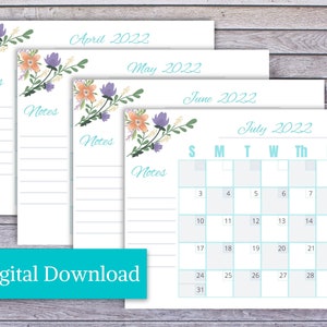 Printable Floral Calendar 2022 Bundle - Etsy