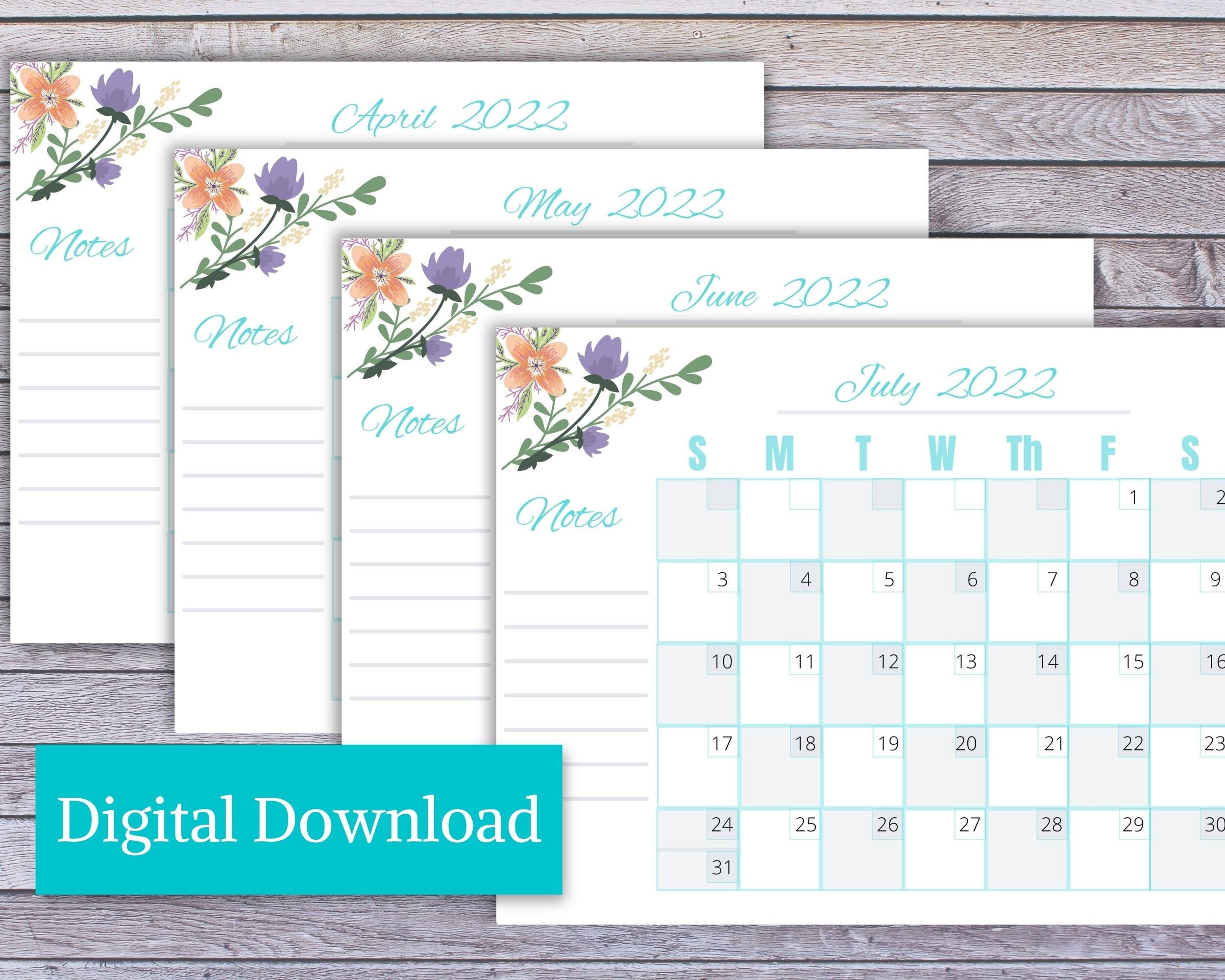 Printable Floral Calendar 2022 Bundle - Etsy