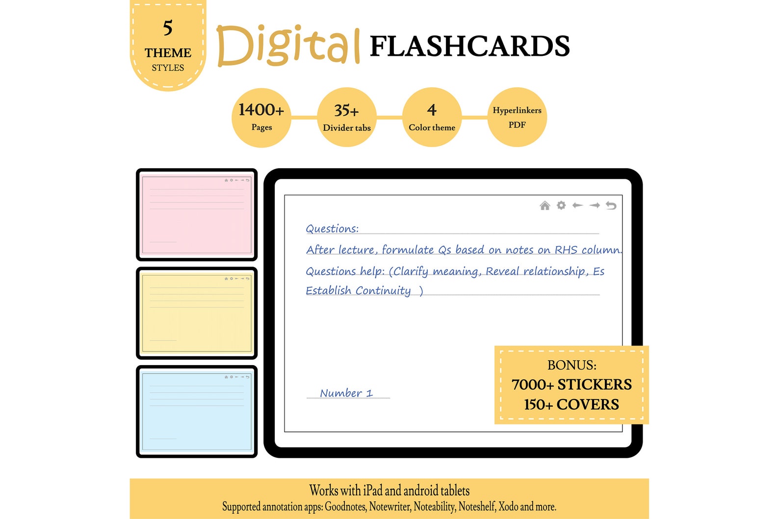 Digital Flashcards for Goodnotes & Notability: Study Tool (PDF) - Etsy