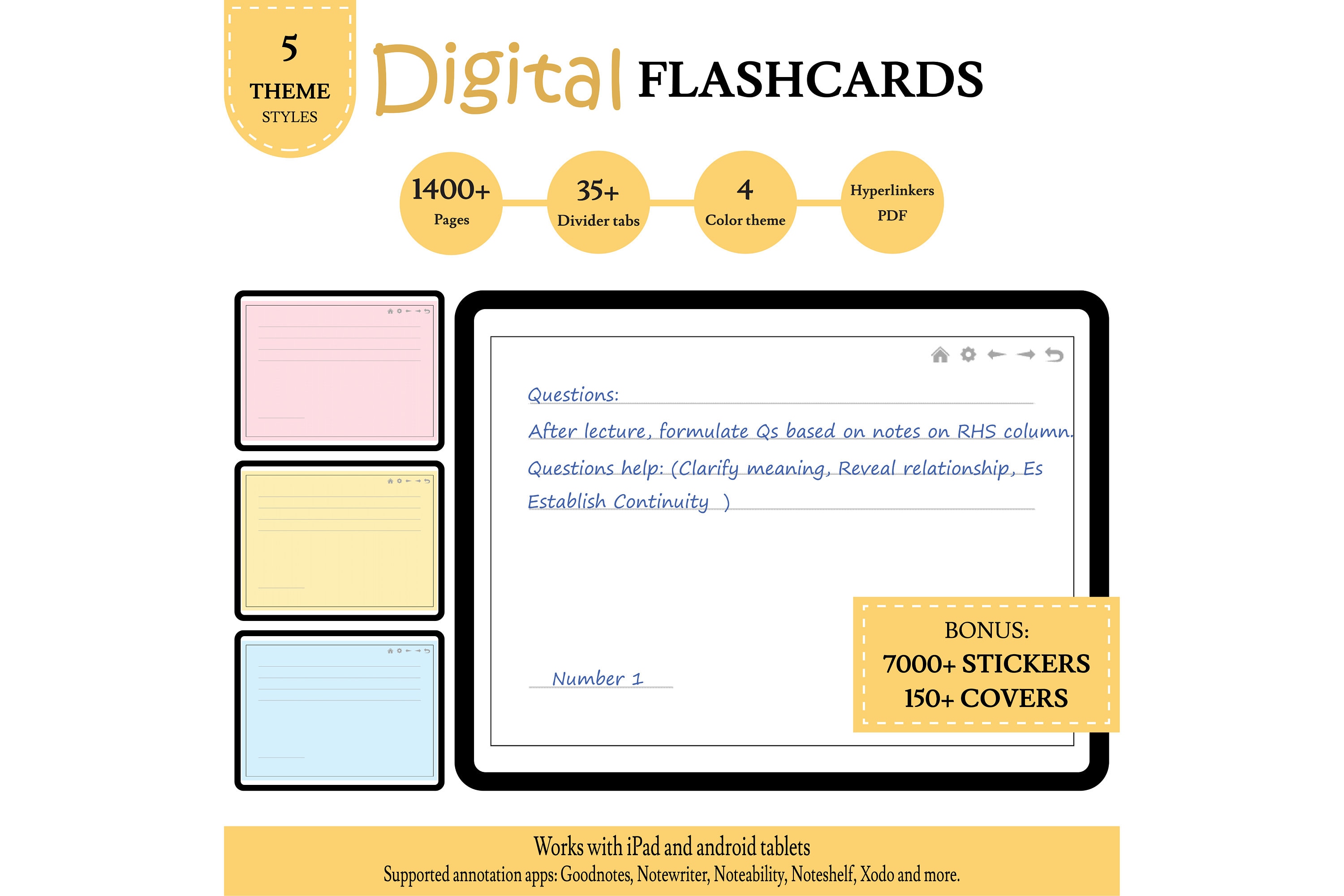 Stylish Digital Flashcards for Goodnotes & Notability, Ultimate Study ...