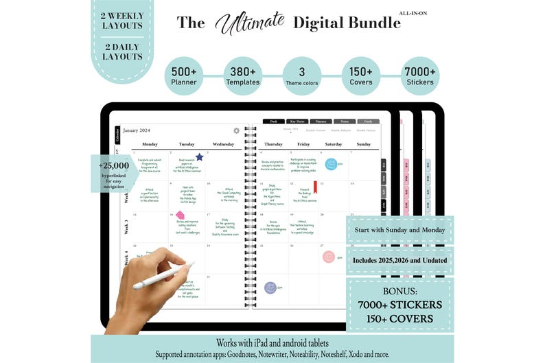 2025-2026 Digital Planner Bundle: 7000+ Stickers, 150+ Covers (PDF) - Etsy