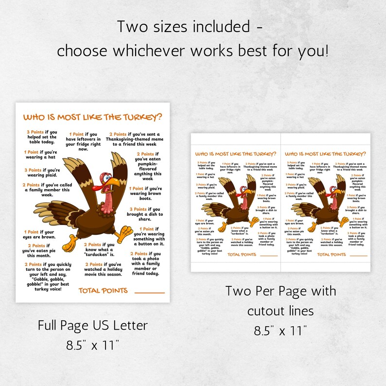 Printable Thanksgiving Game, Who is Most Like the Turkey, Dinner Table ...