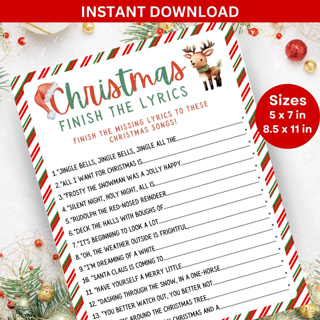 Christmas Song Lyrics Game: Holiday Party Game (digital Download) - Etsy
