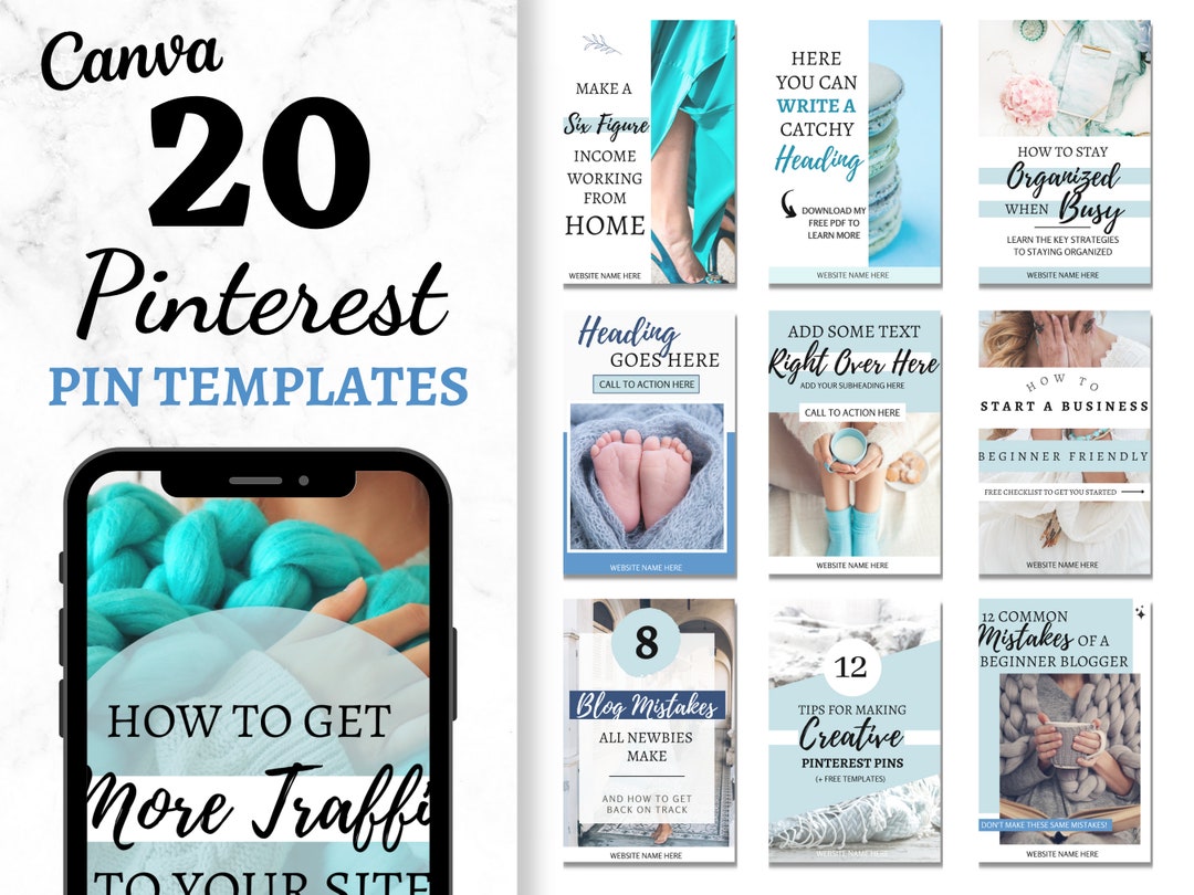 20 Pinterest Templates Canva, Blue Pinterest Templates, Fully ...