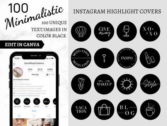 100 Instagram Story Highlight Covers Icon Pack Black and - Etsy