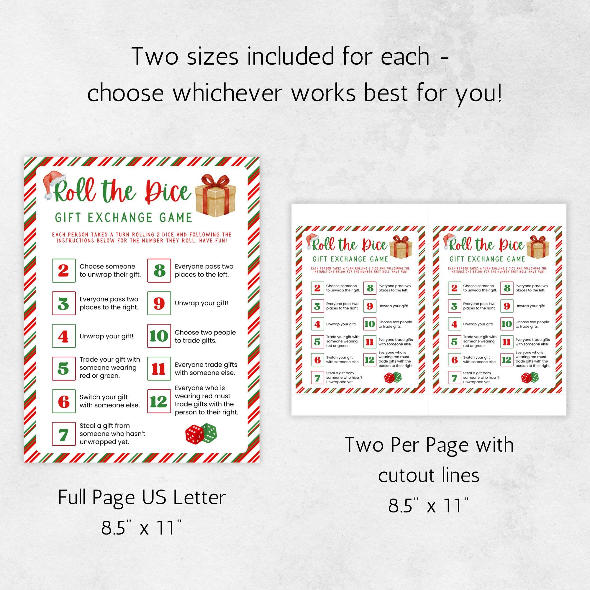 Christmas Roll the Dice Gift Exchange Game: Holiday Party Printable ...
