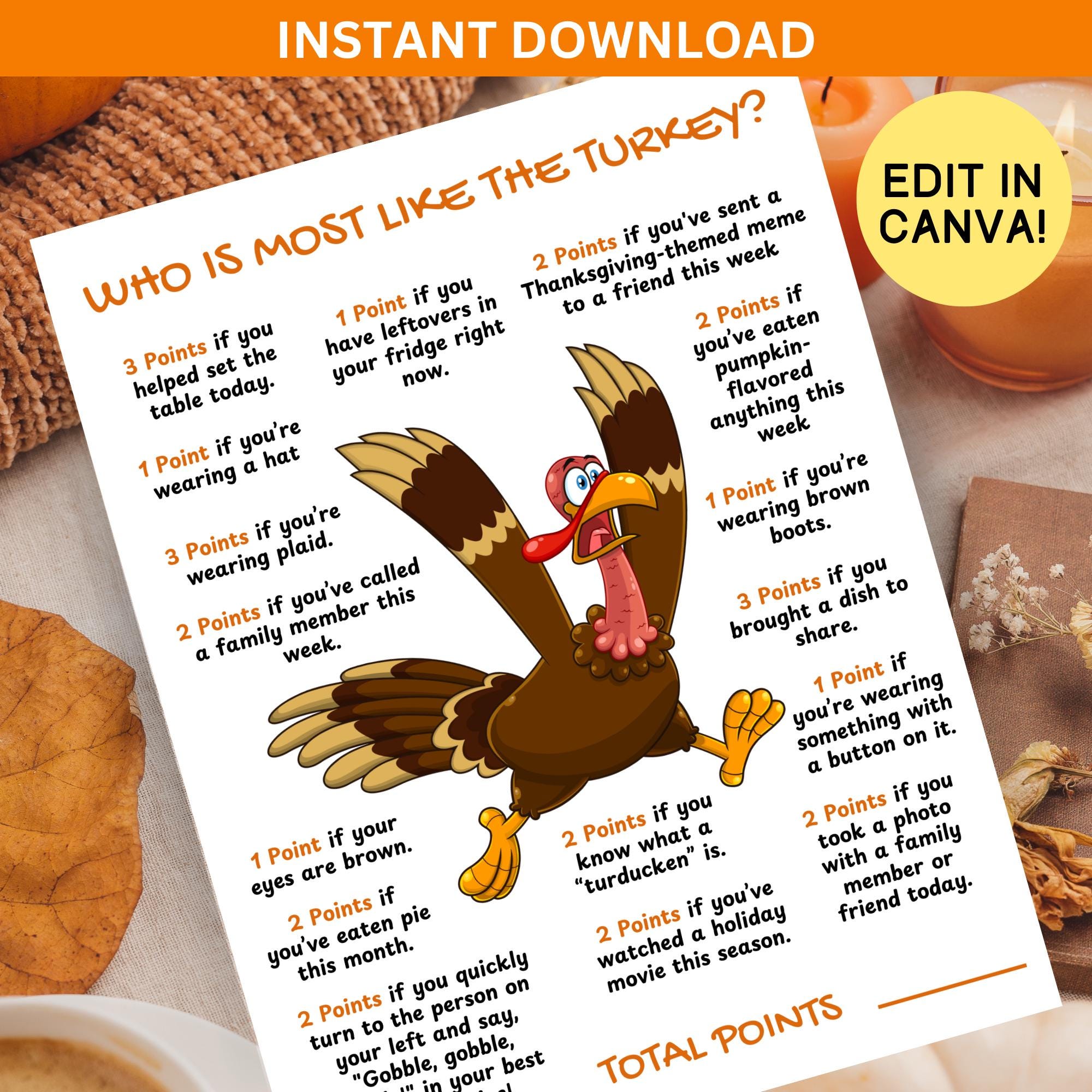 Printable Thanksgiving Game, Who is Most Like the Turkey, Dinner Table ...