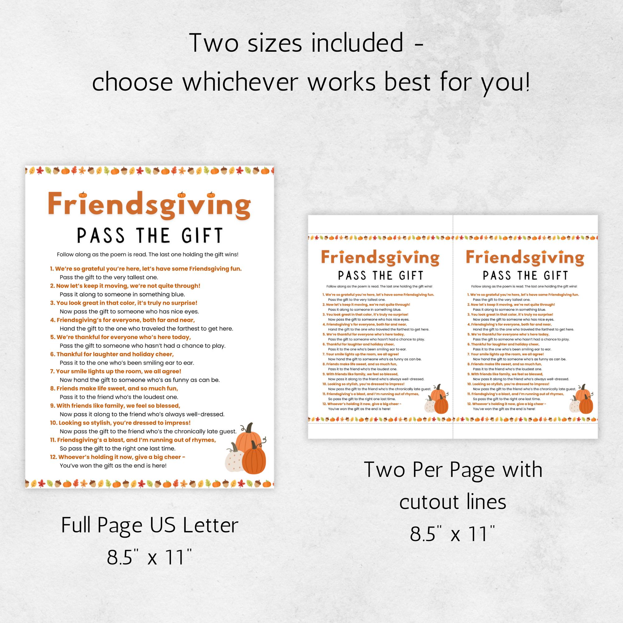 Friendsgiving Pass the Gift Game: Printable Thanksgiving Activity ...