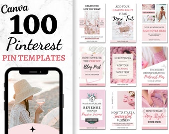 75 Pinterest Templates Canva, Pink Pinterest Templates, Fully ...