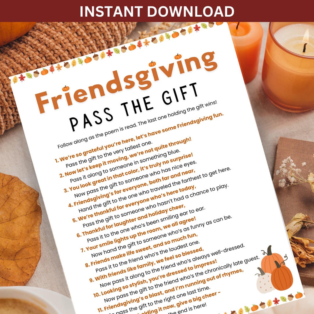 Friendsgiving Pass the Gift Game: Printable Thanksgiving Activity ...