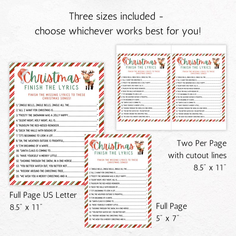 Christmas Song Lyrics Game: Holiday Party Game (digital Download) - Etsy