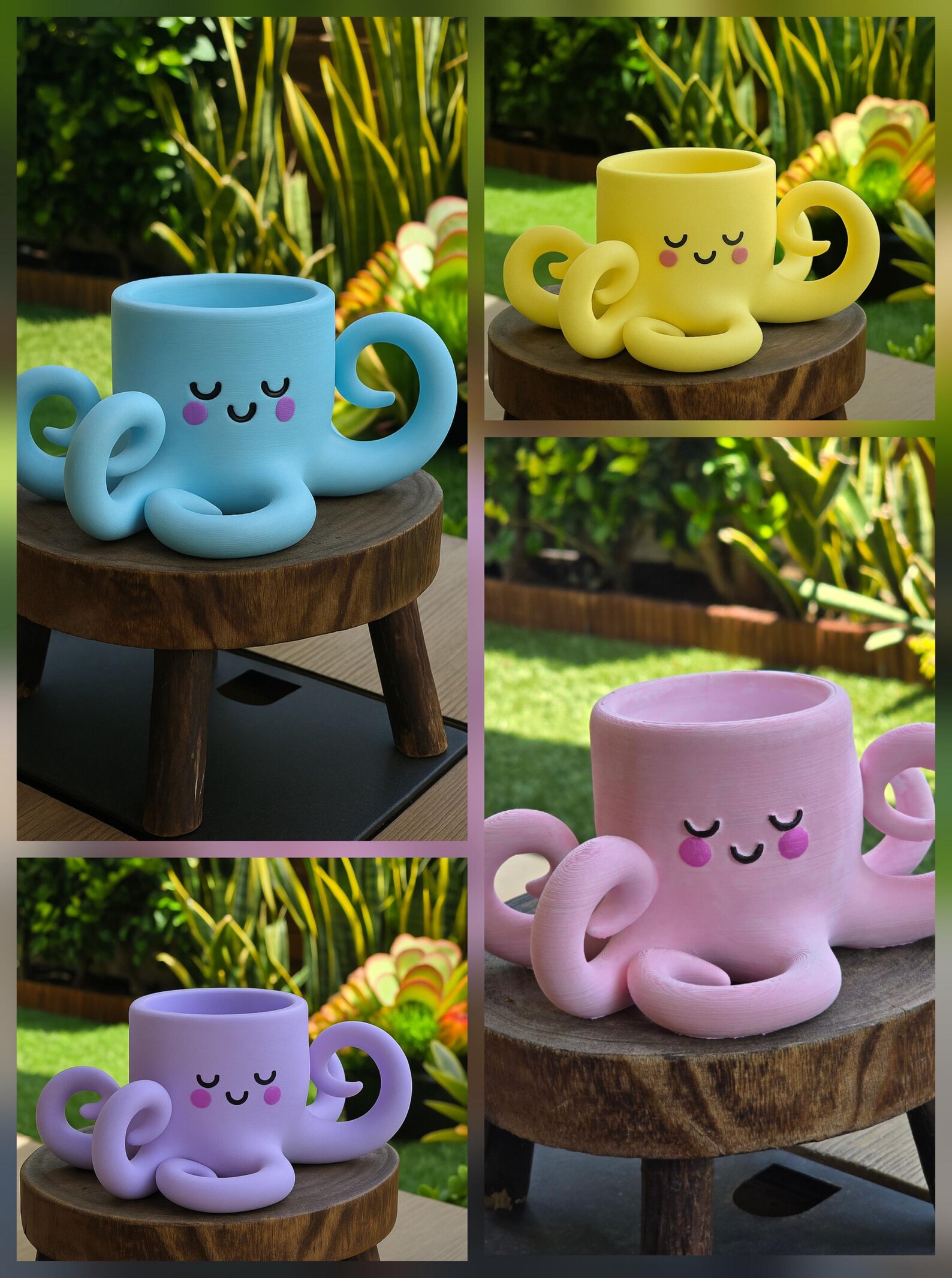 3D Printed Octopus Planter: Hand-painted Kawaii Succulent Pot - Etsy