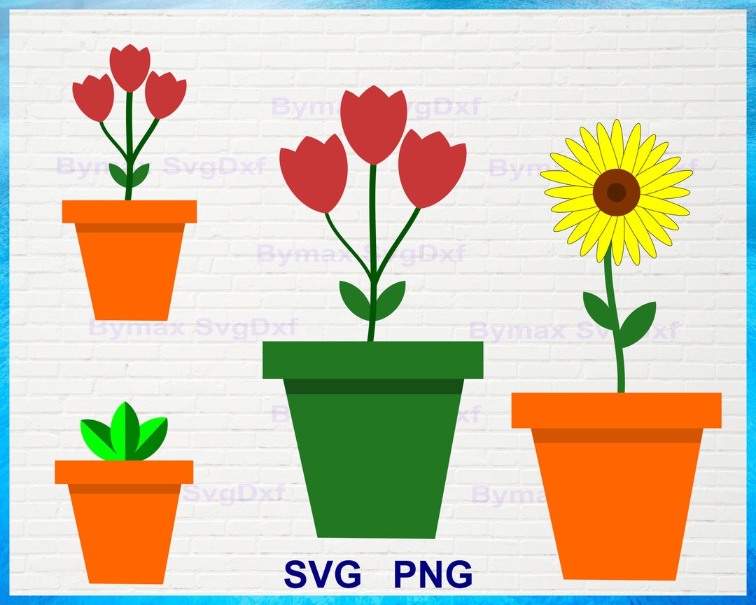 Potted Plants Svg, Colored Flowers Svg, Sunflower Svg, Hand Drawn ...
