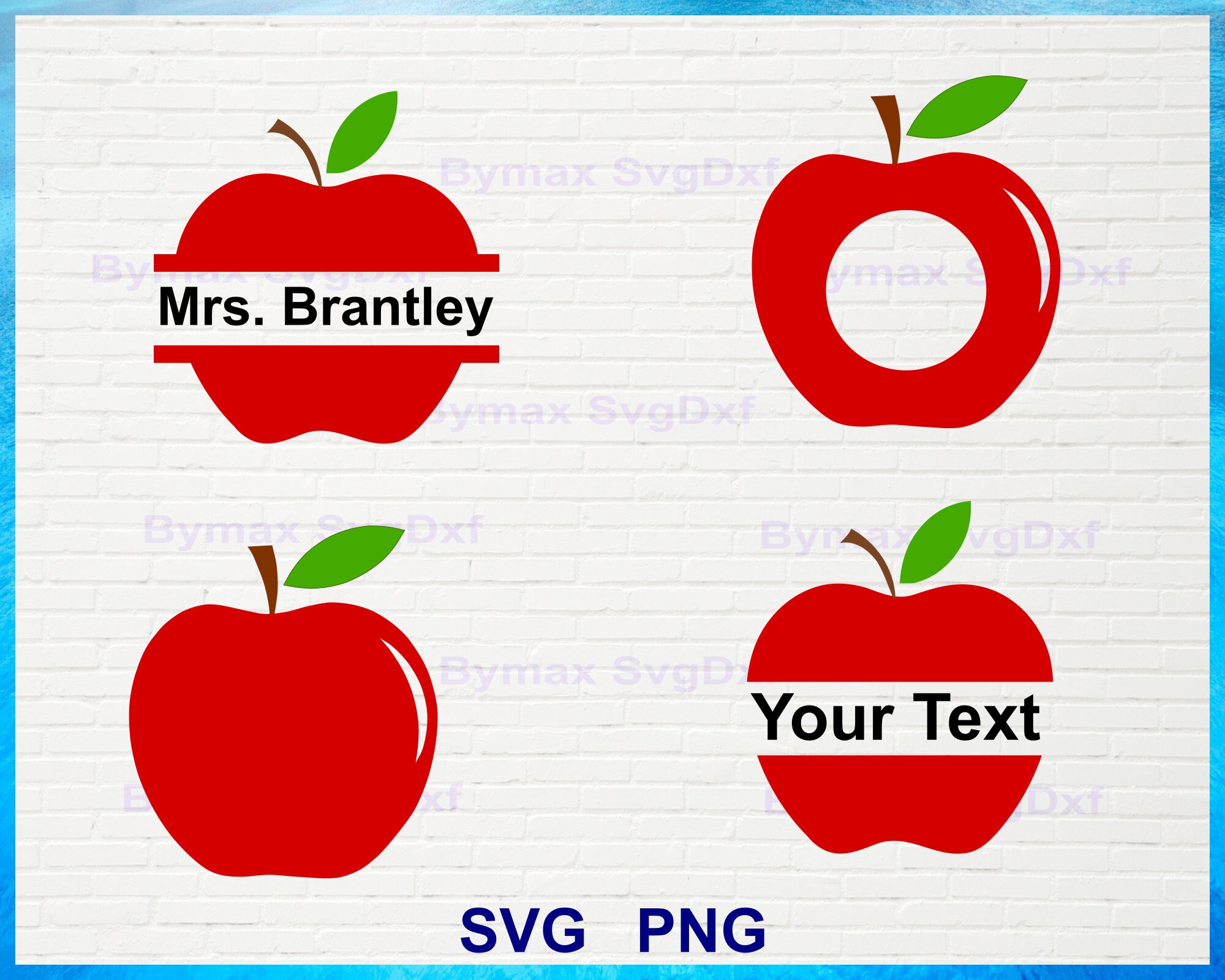 Apple Svg, Teacher Svg, Split Apple Monogram, Split Frame Apple Name ...