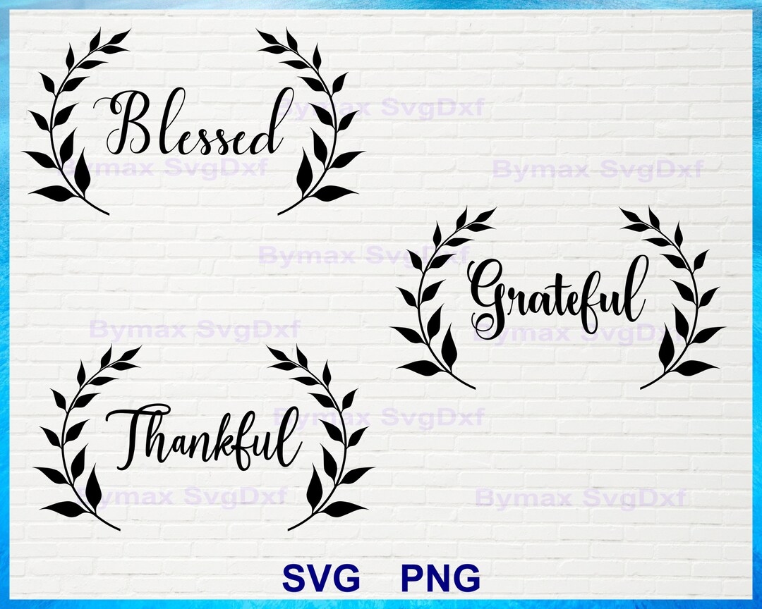 Blessed Word Svg, Thankful Word Svg, Grateful Word Svg, Wreath Svg ...