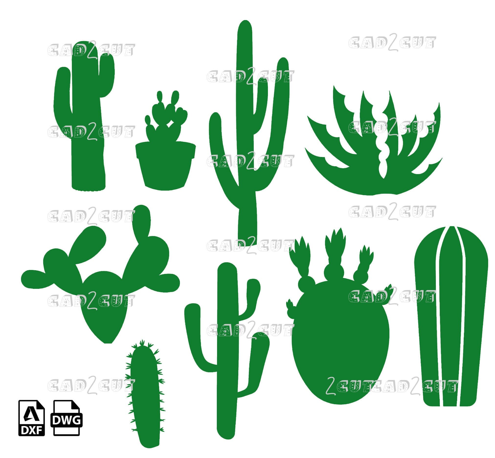 9 X Cactus Plant Vector Shapes - Bunny Ears, Chin Cactus, Saguaro ...