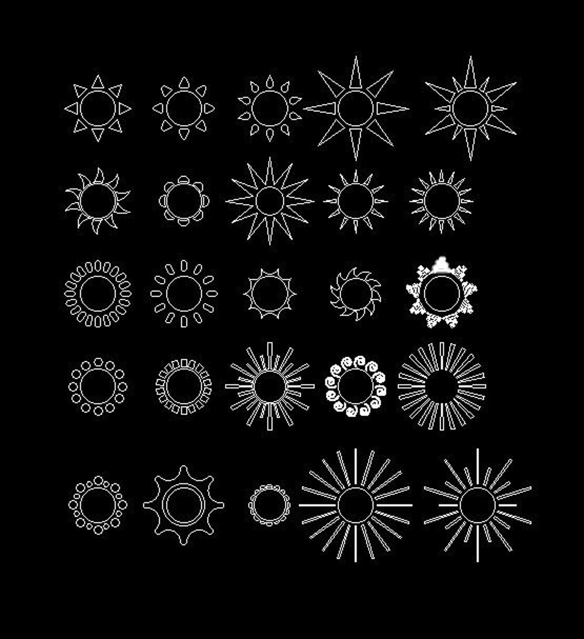 25 X Sun Vector Shapes - DWG, DXF + PDF Digital Download Files - Etsy