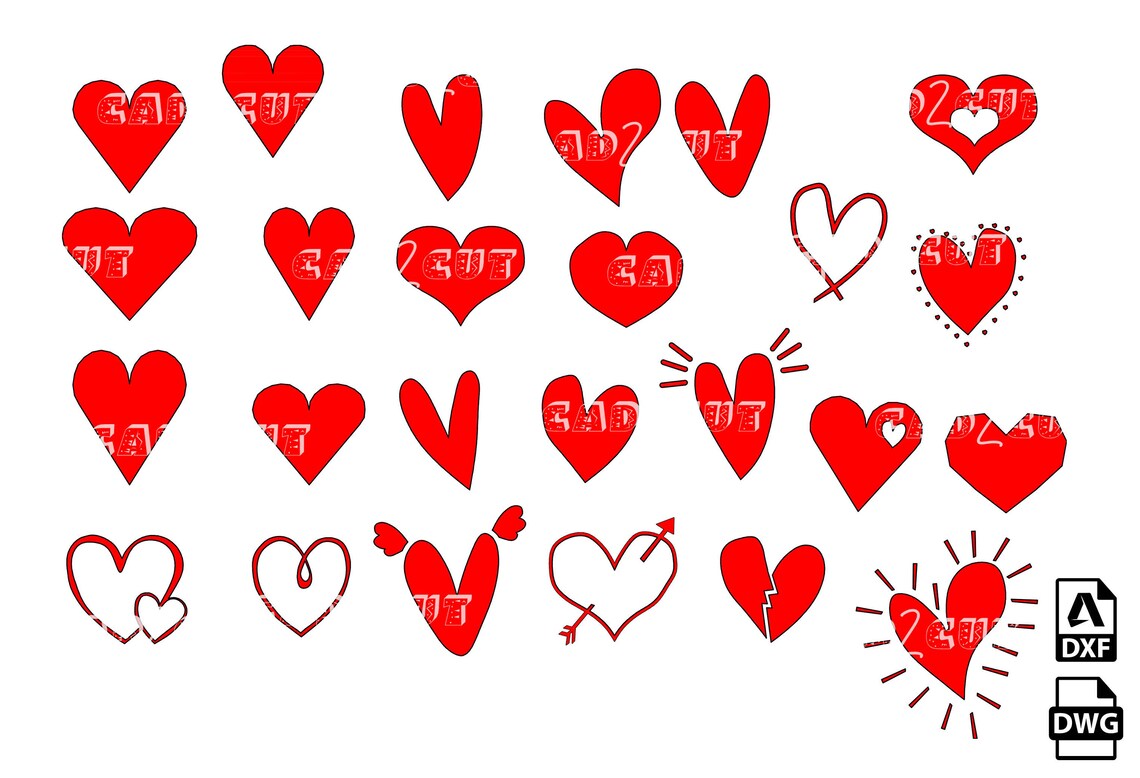 25 X Love Heart Vector Shapes DWG, DXF PDF Digital Download Files - Etsy