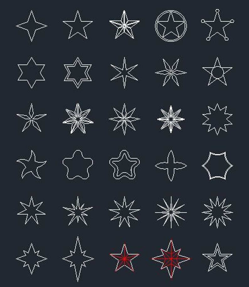 30 X Star Vector Shapes DWG, DXF PDF Digital Download Files - Etsy