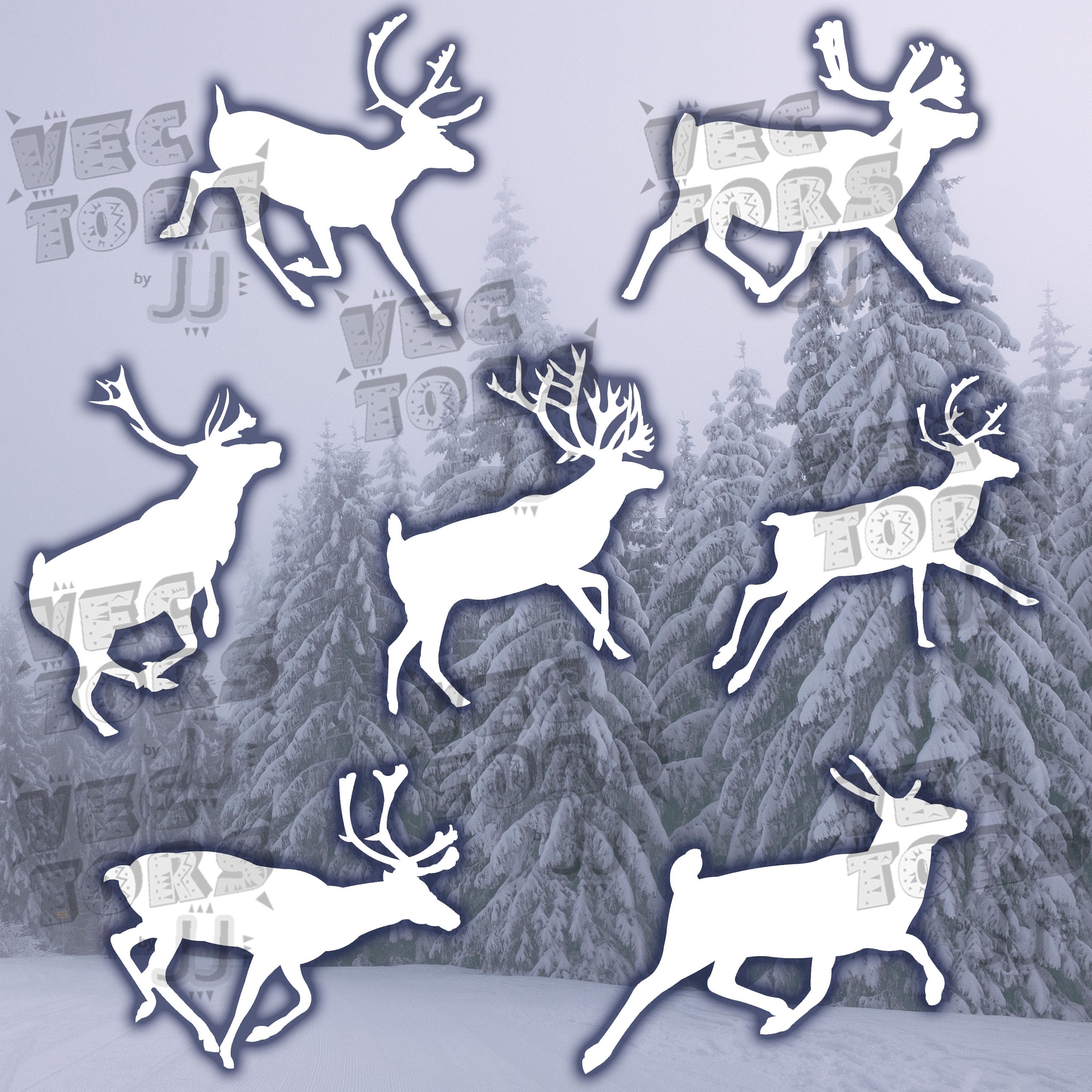 7 X Reindeer Vector Files DWG DXF PDF Digital Download - Etsy