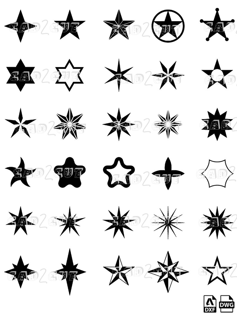 30 X Christmas Star Vector Shapes DWG, DXF PDF Digital Download Files ...