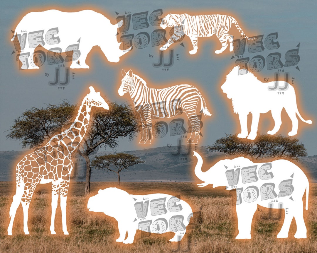 7 X Safari Animal Vector Files Lion, Tiger, Zebra, Giraffe, Hippo ...